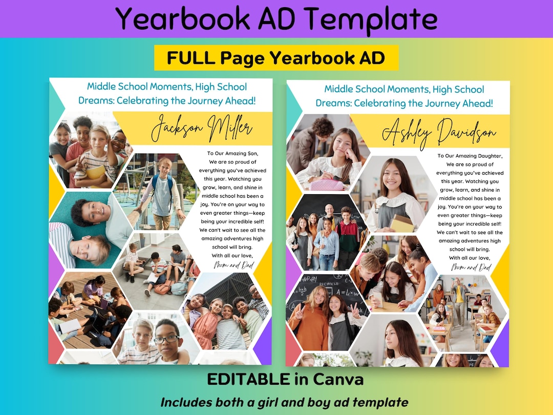 Middle School Yearbook Ad FULL Page, Middle School Graduation ...
