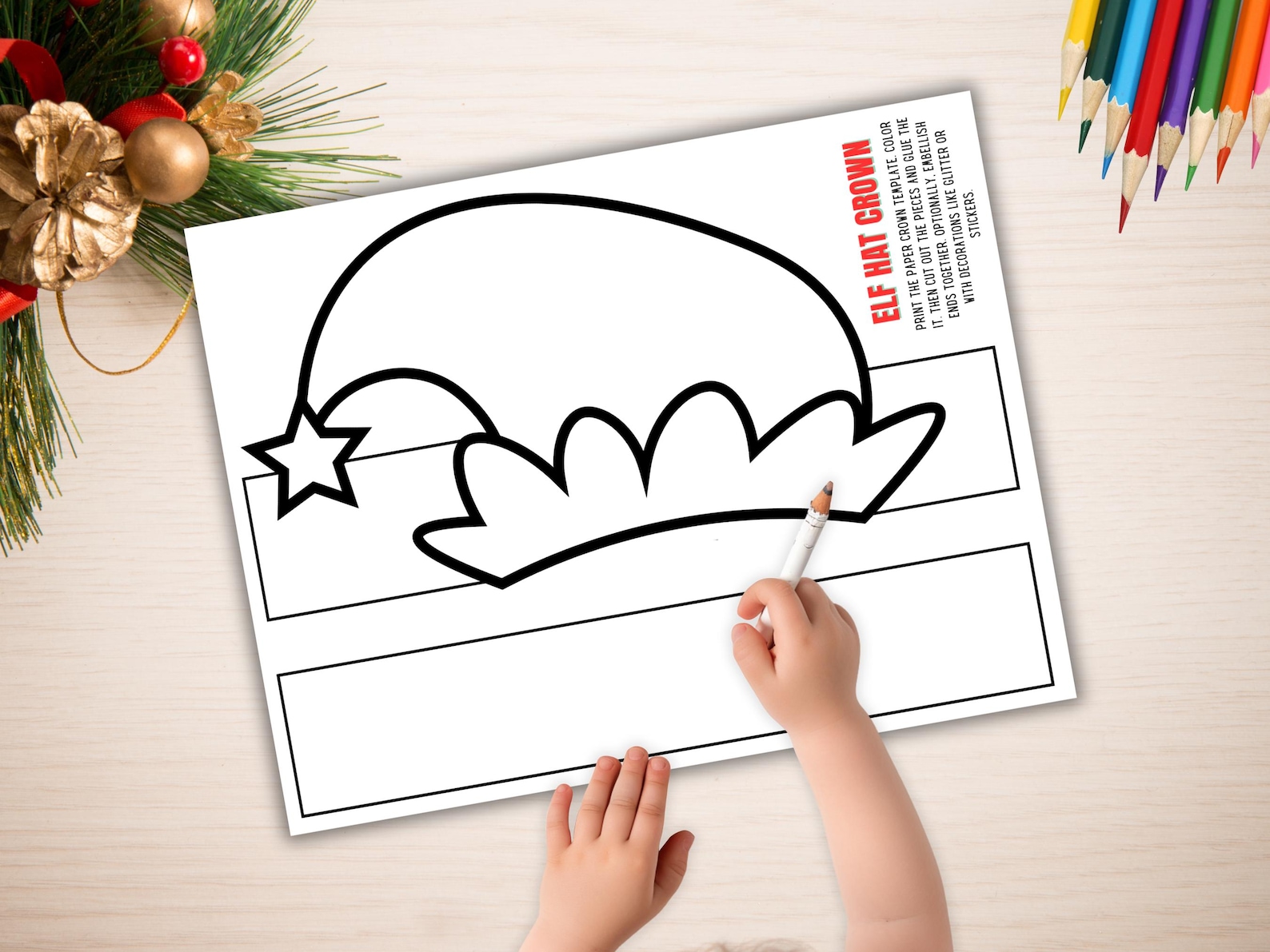 Christmas Elf Paper Crown Template – Winter Holiday Party Coloring ...