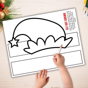 Christmas Elf Paper Crown Template, Winter Holiday Party Coloring, Elf ...