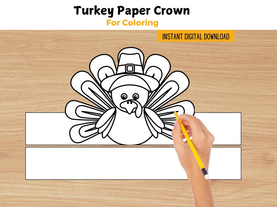 Turkey Paper Crown Template, Thanksgiving Party Coloring Thanksgiving ...