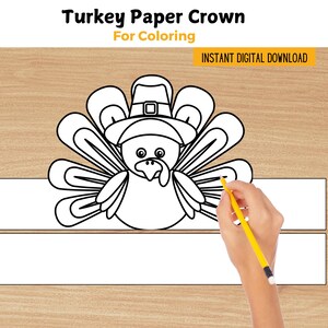 Turkey Paper Crown Template, Printable Kids Thanksgiving Craft, Holiday ...