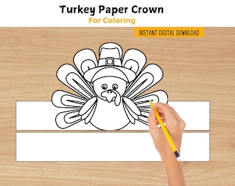 Turkey Paper Crown Template, Printable Kids Thanksgiving Craft, Holiday ...