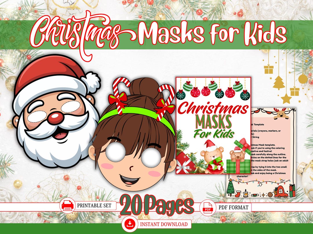 Kids Christmas Masks, Printable Holiday Dress-up Masks for Children ...