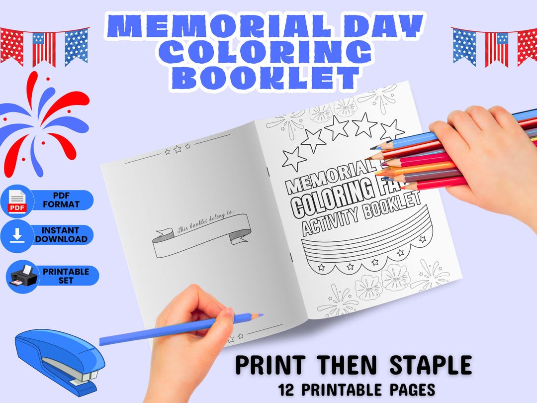 Memorial Day Activity Booklet for Kids, Printable Memorial Day Coloring ...
