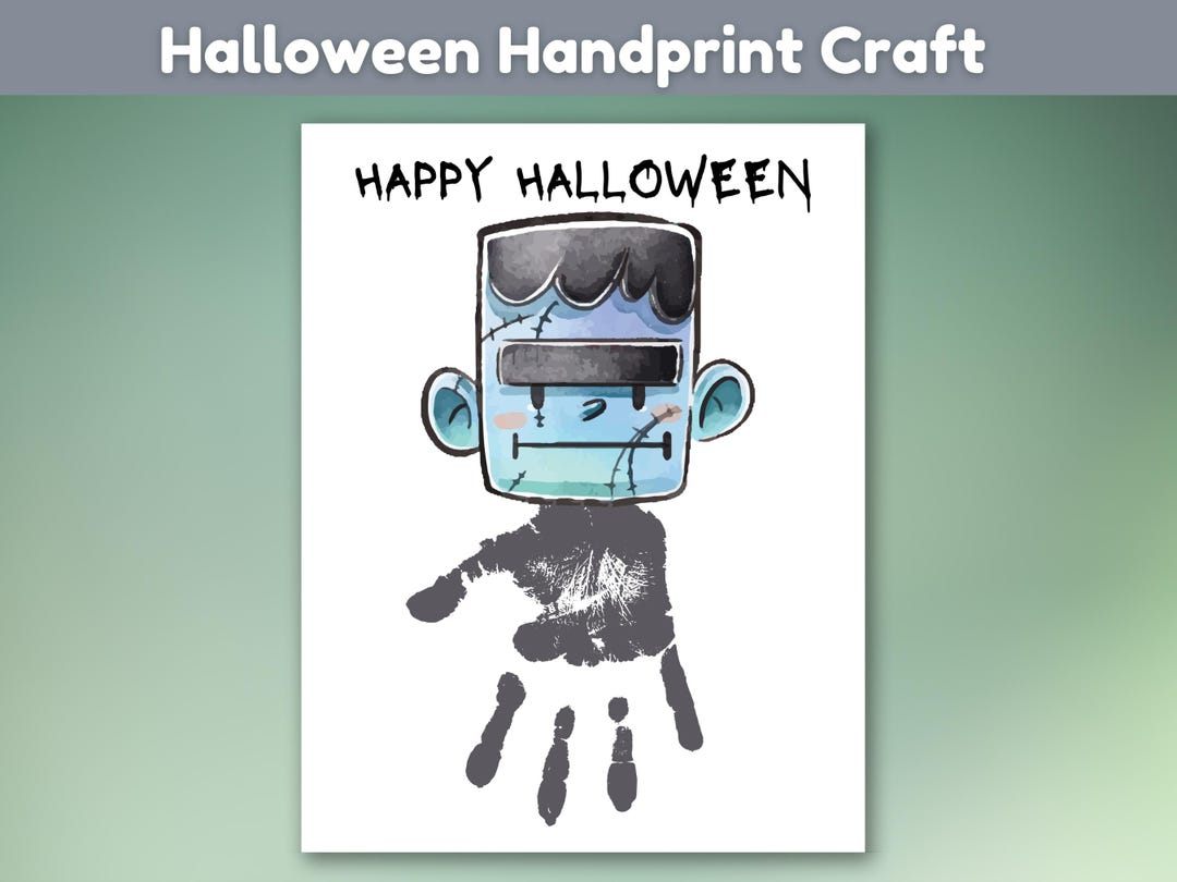 Frankenstein Handprint Art, Printable Kids Halloween Handprint Craft ...