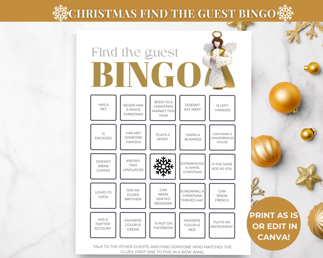 Printable Christmas Bingo Game, Find the Guest Icebreaker, Holiday ...
