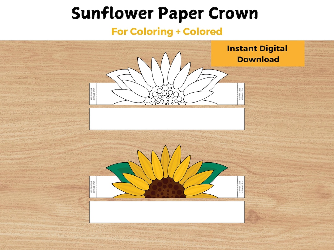 Sunflower Paper Crown Template, Printable Paper Crown, Thanksgiving ...