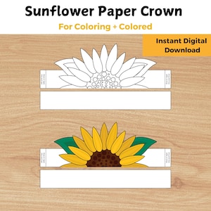Sunflower Paper Crown Template, Printable Paper Crown, Thanksgiving ...