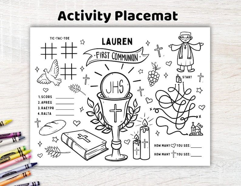 First Holy Communion Activity Sheet – Editable Coloring Placemat ...