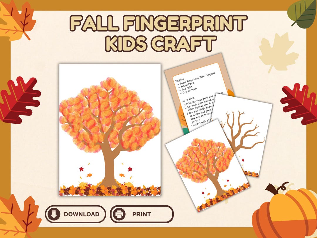Fall Tree Fingerprint Craft – Thumbprint Art - Autumn Kids Craft, Pre-k ...