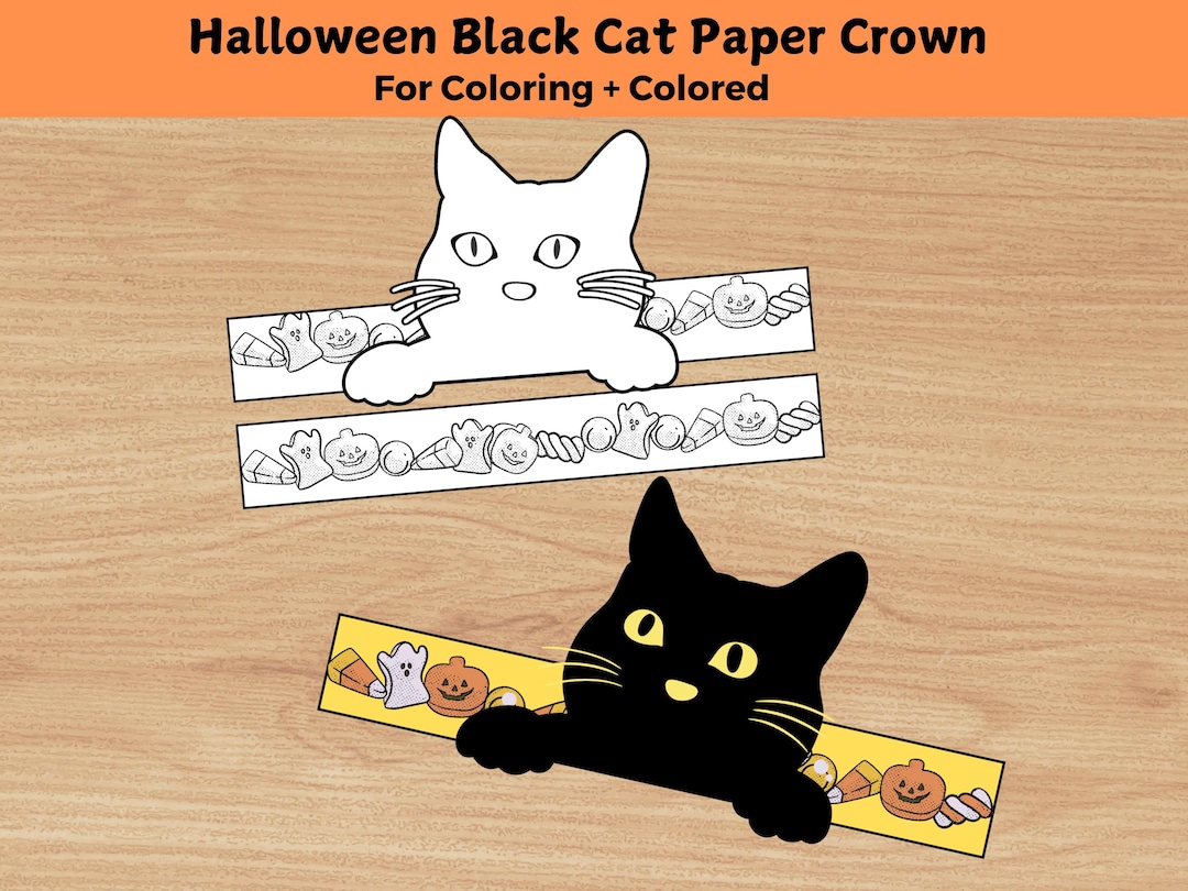 Halloween Black Cat Paper Crown Template, Printable Paper Crown ...