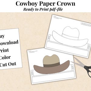 Cowgirl Hat Paper Crown, Kids Coloring Craft, Cowgirl & Cowboy Activity ...