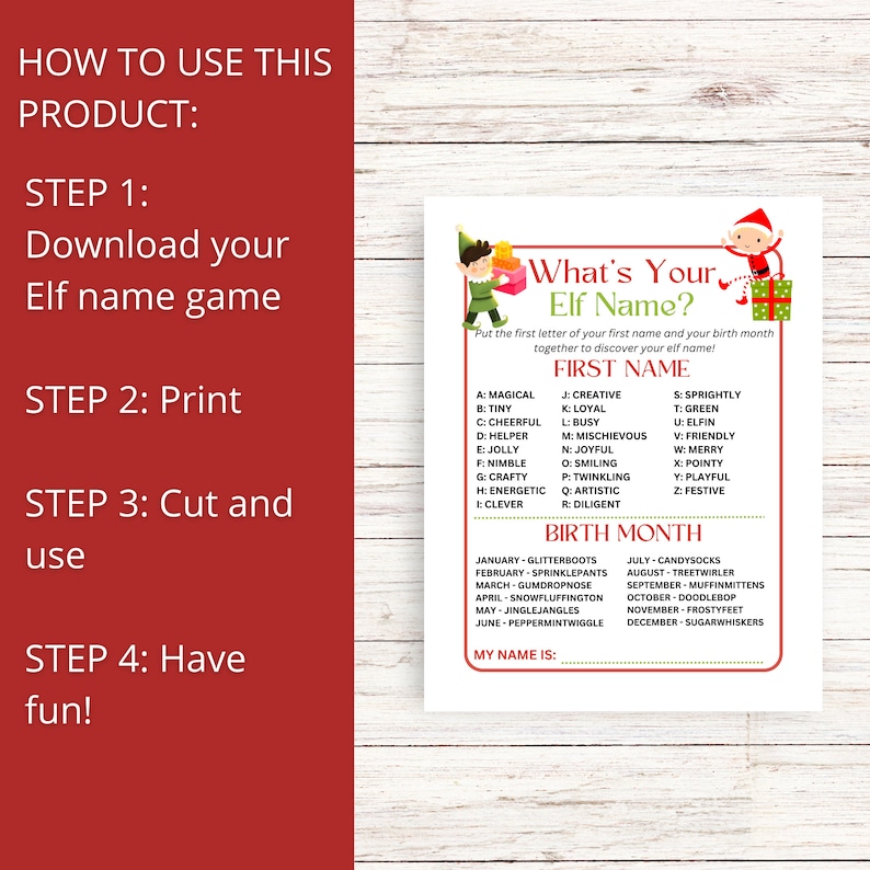 What's Your Elf Name Printable Game, Christmas Your Elf Name Game ...