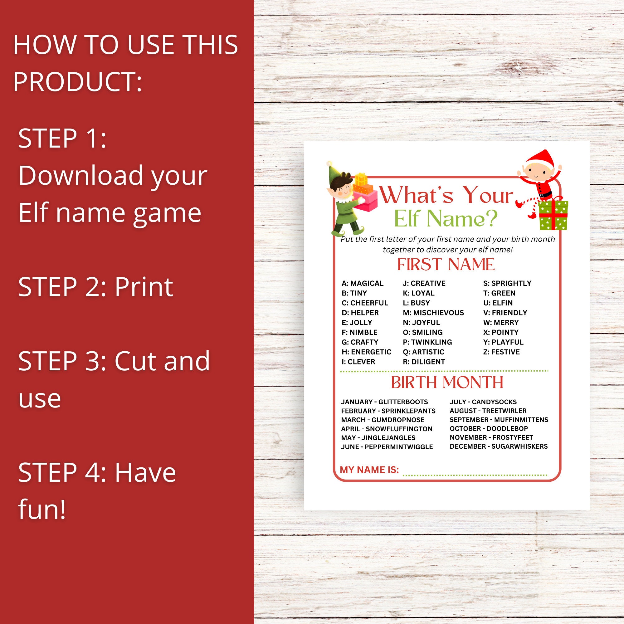 What's Your Elf Name Printable Game, Christmas Your Elf Name Game ...