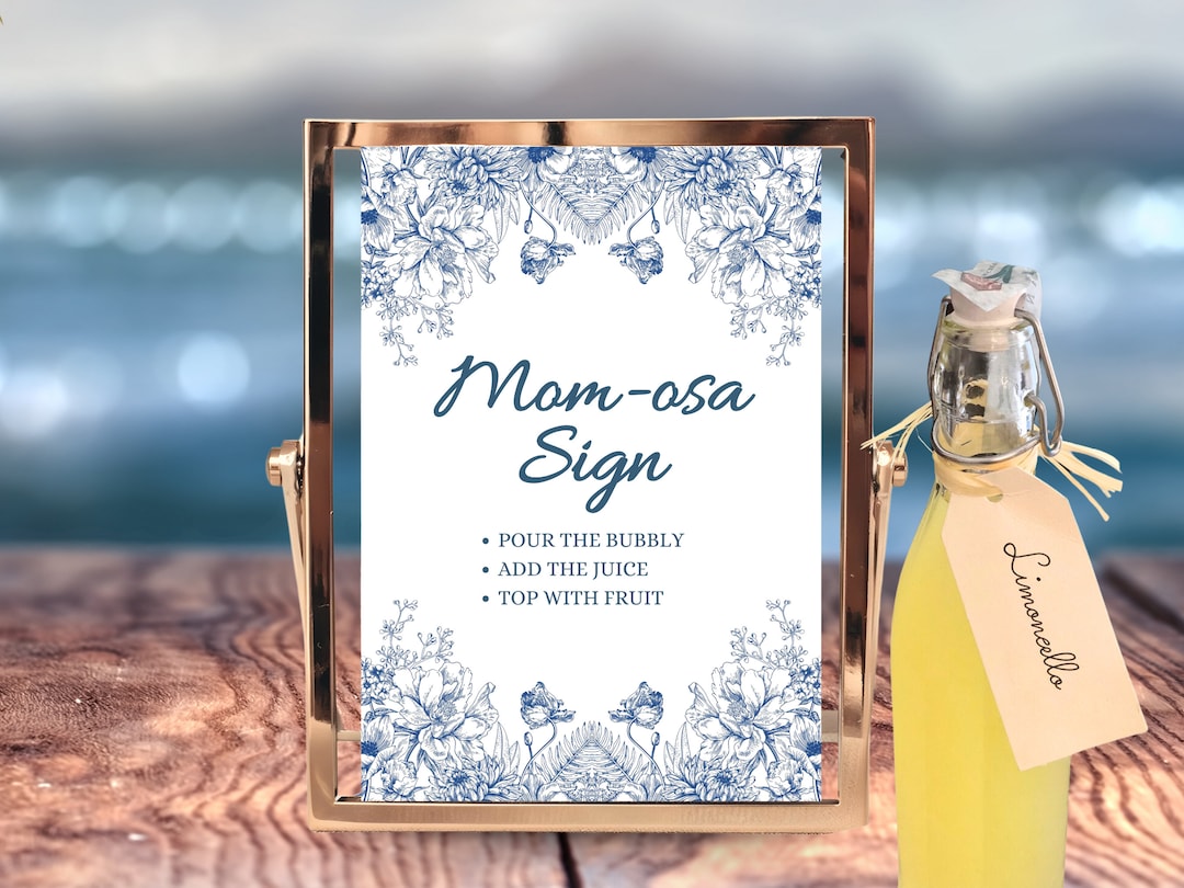 Momosa Bar Sign Printable, Baby Shower Mimosa Sign, Blue Floral Baby ...