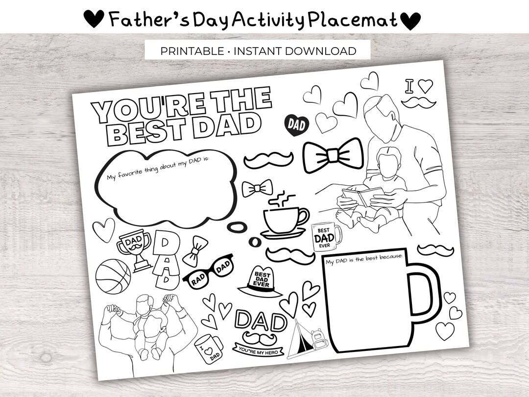 Father's Day Activity Placemat, Best Dad Placemat, Kid's Activity Sheet ...