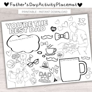 Father's Day Activity Placemat, Best Dad Placemat, Kid's Activity Sheet ...