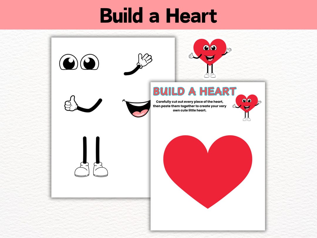 Build a Valentines Heart Craft, Printable Valentines Day Kid Craft ...