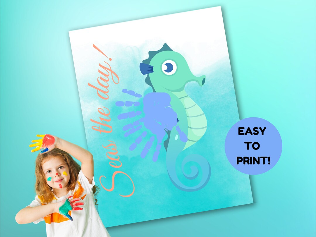 Seahorse Handprint Craft, Summer Handprint Art Printable Toddlers Baby ...