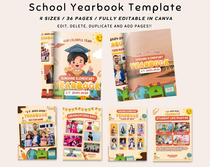 Digital School Memory Book Canva Template Yearbook Design Back to ...