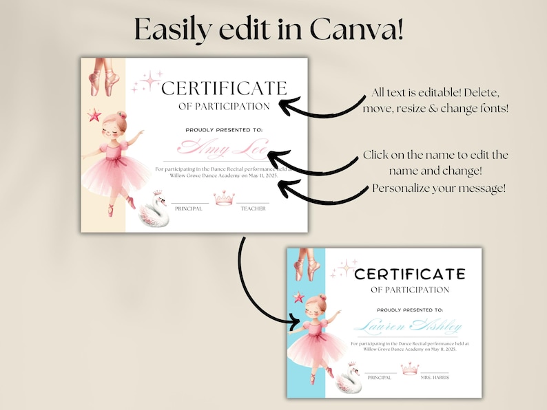 Dance Awards Certificate Template, Editable Canva Dance Certificate ...