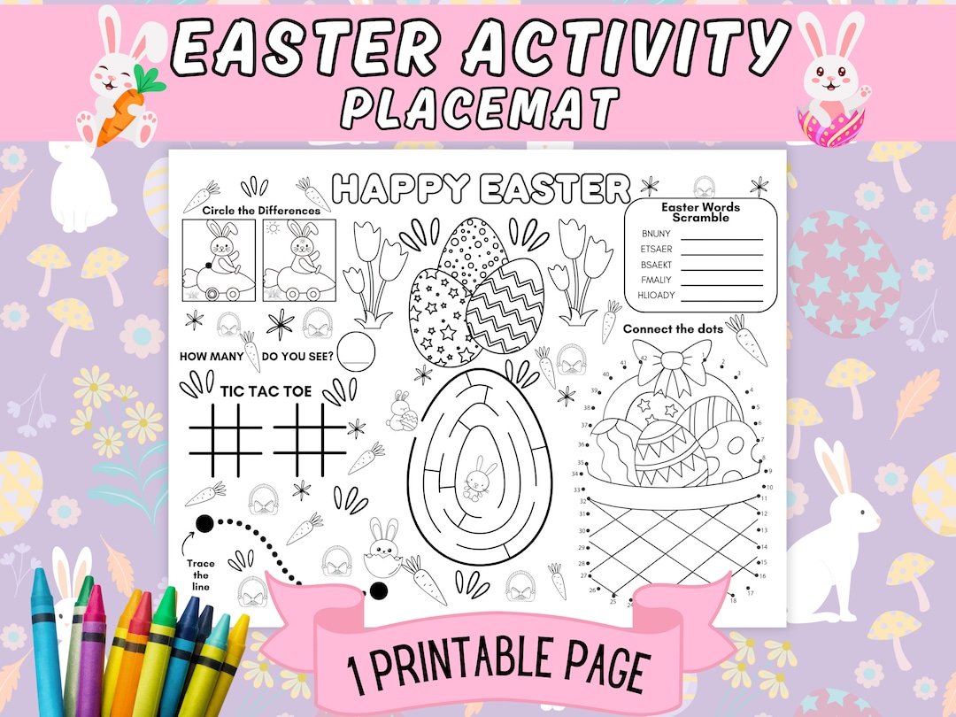 Printable Easter Activity Placemat, Kids Coloring Page, Classroom Game ...