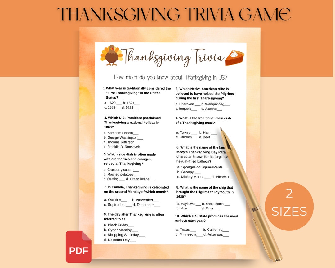 Thanksgiving Trivia Game Printable, Thanksgiving Party Game ...