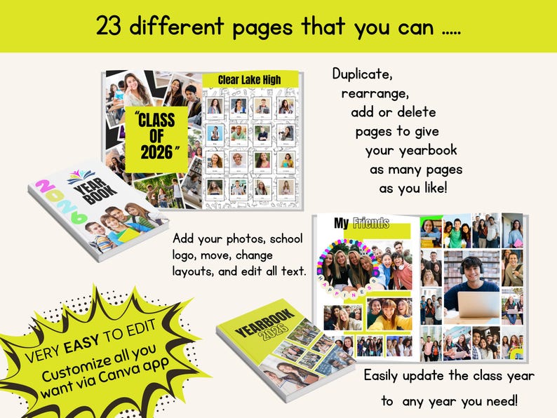 Class of 2026 Yearbook Template, Editable Senior Yearbook Layout, High ...