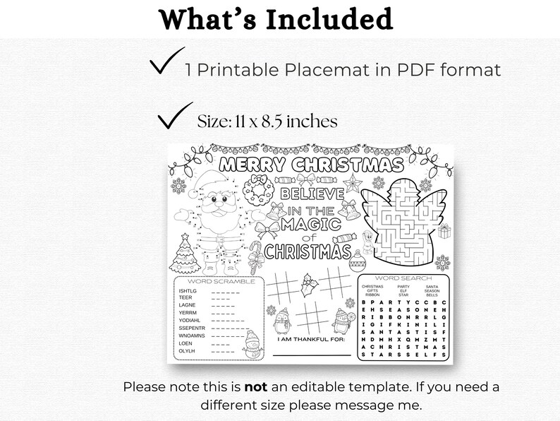 Printable Christmas Activity Placemat: Kids Coloring Page (PDF) - Etsy