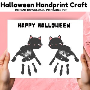 Halloween Black Cat Handprint Art, Printable Halloween Craft, Baby ...
