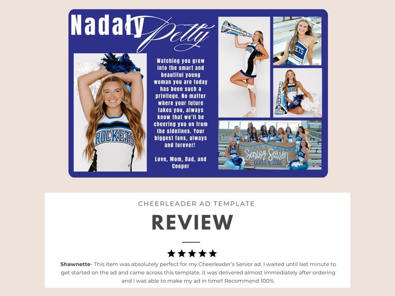 Cheer Yearbook Half Page Ad Template, Editable Cheerleader Sports ...
