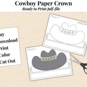 Cowboy Hat Paper Crown, Cowboy Coloring Craft for Kids, Cowgirl ...
