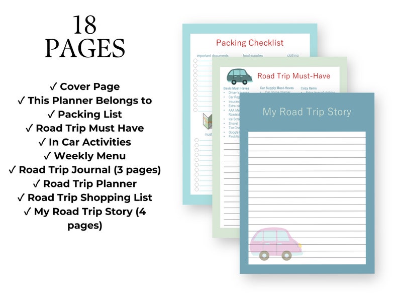 Road Trip Planner Printable Packing Checklist Journey - Etsy