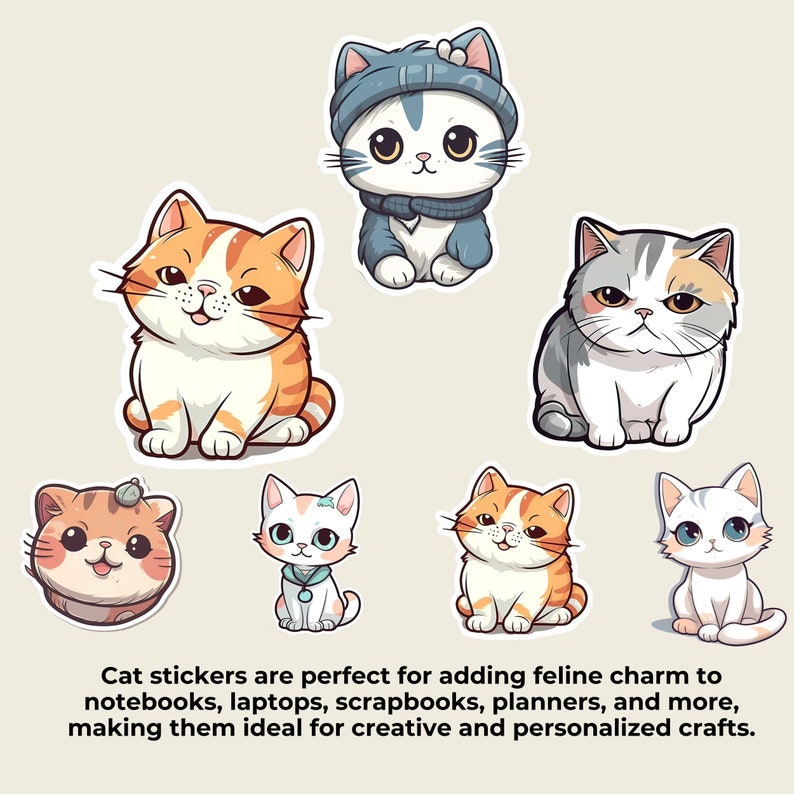 Cute Cat Clipart Digital Stickers Png Bundle, Kawaai Cat Printable ...