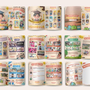 Elementary Yearbook Template, Editable Canva Yearbook, School Memory ...