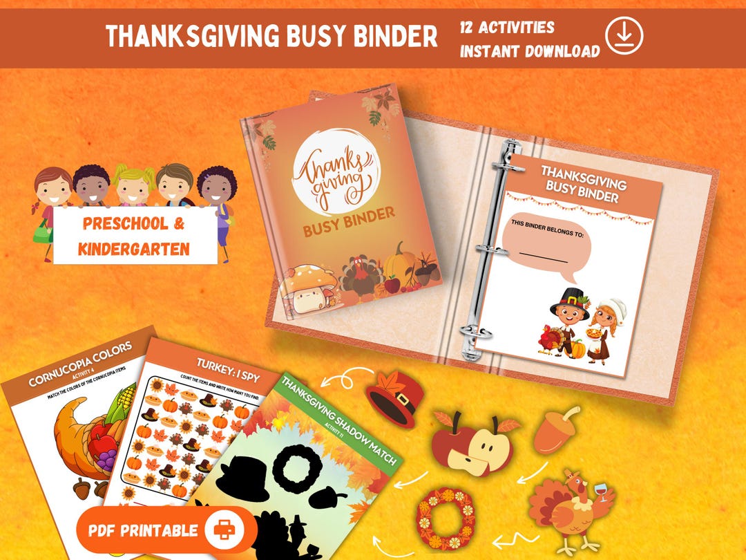 Thanksgiving Busy Book Binder, Printable Toddler Activity Worksheets ...