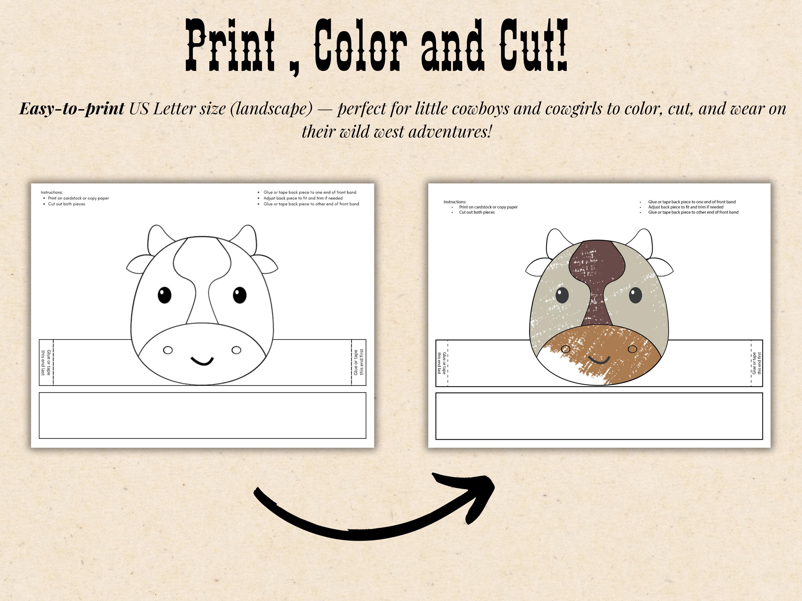 Cow Paper Hat Crown Craft, Cow Coloring Craft Paper Crown Template ...