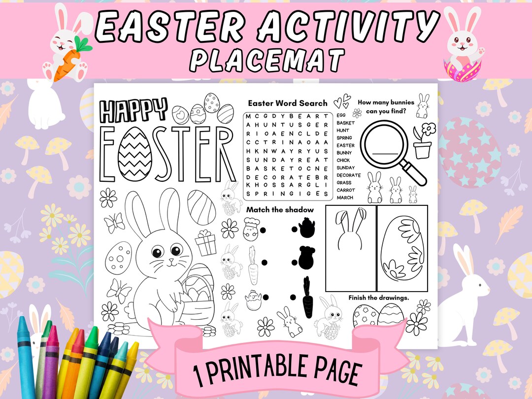 Easter Activity Placemat, Printable Coloring Page & Kids Party Game - Etsy