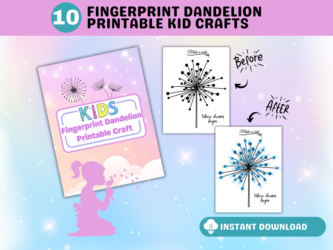 Fingerprint Dandelion Art Craft Bundle Fingerprint Art Keepsake DIY ...