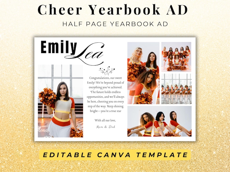 Cheer Yearbook Ad, Editable in CANVA, Half Page Cheer Sports Program Ad ...