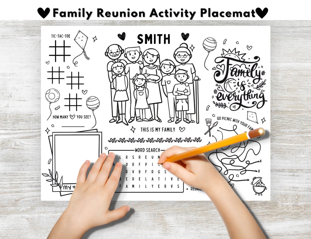 Family Reunion Editable Activity Placemat, Coloring Page Craft for Kids ...