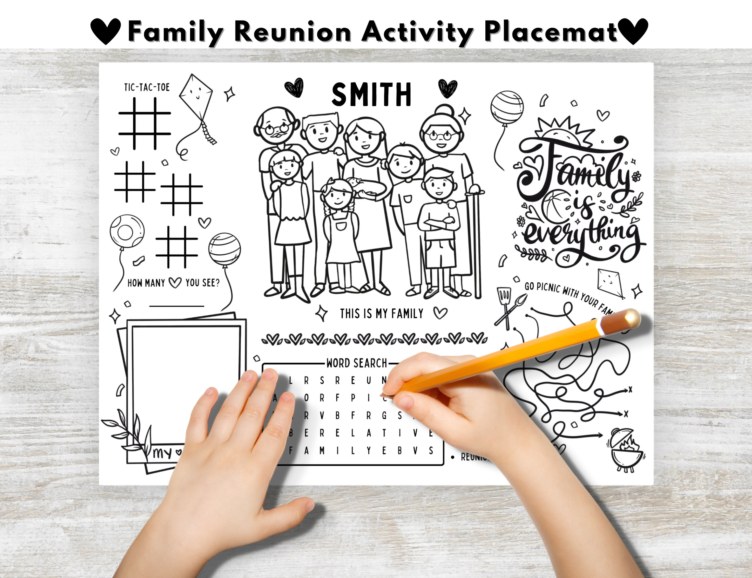 Family Reunion Editable Activity Placemat, Coloring Page Craft for Kids ...