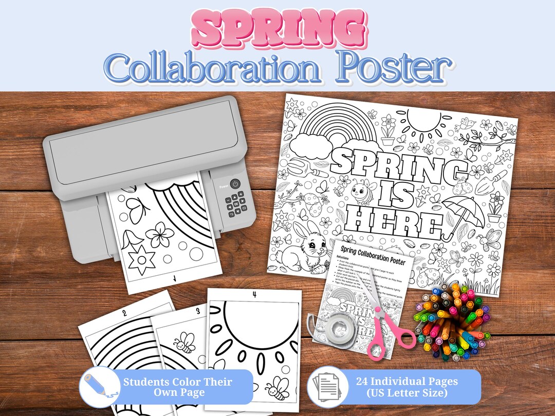 Spring Coloring Poster, Collaborative Wall Puzzle, School Activity ...