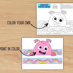 Monster Paper Crown Template, Printable Paper Crown, Monster Birthday ...