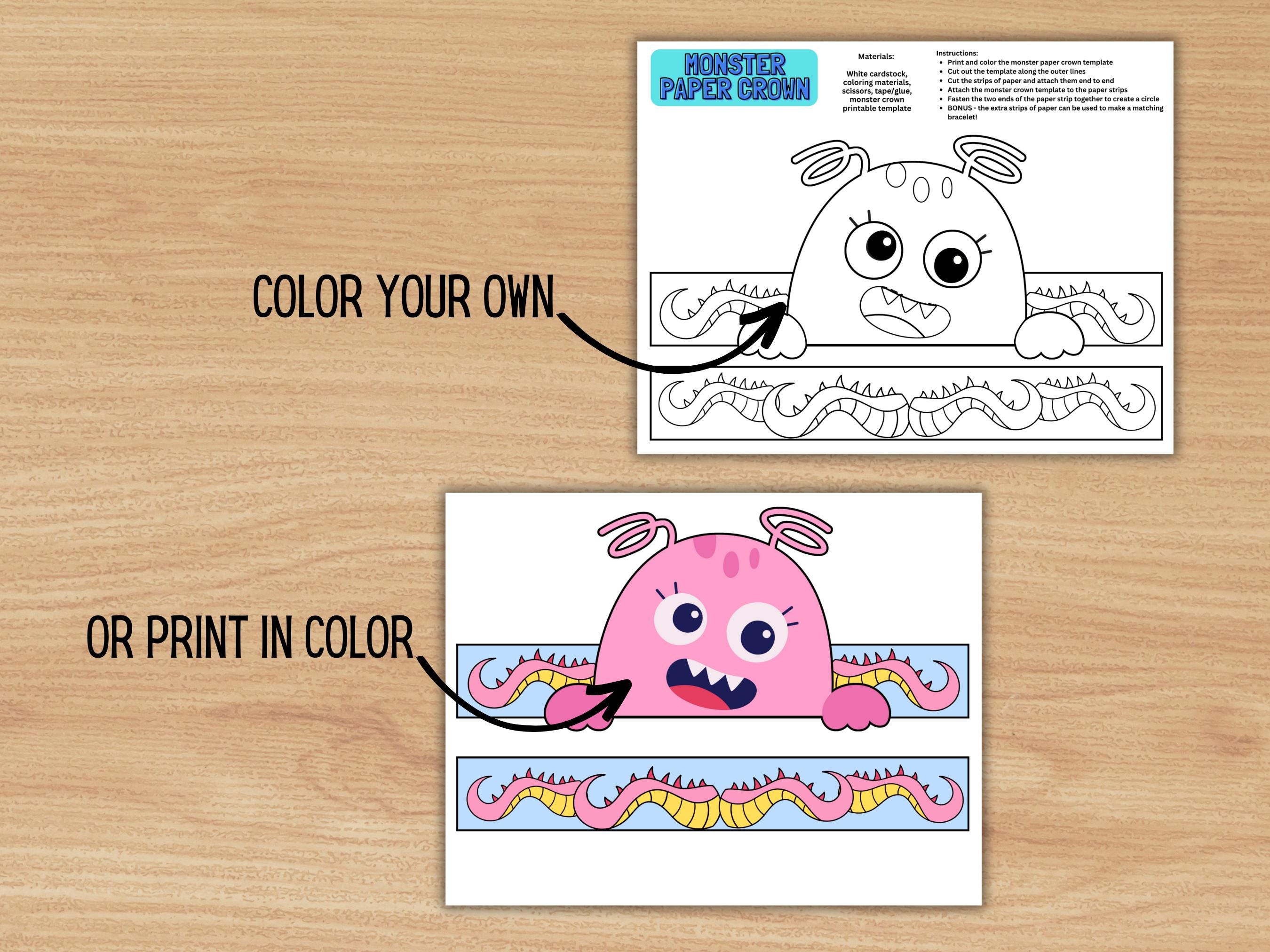 Monster Paper Crown Template, Printable Paper Crown, Monster Birthday ...