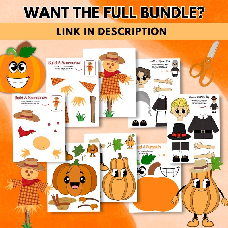 Build a Scarecrow Craft for Kids, Fall Kids Activity, Autumn Toddler ...