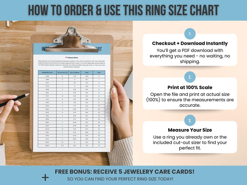 Printable Ring Size Chart and Measuring Tool, International Ring Sizer ...