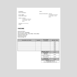 Excel Commercial Invoice Template, Self-employed, Form in French ...