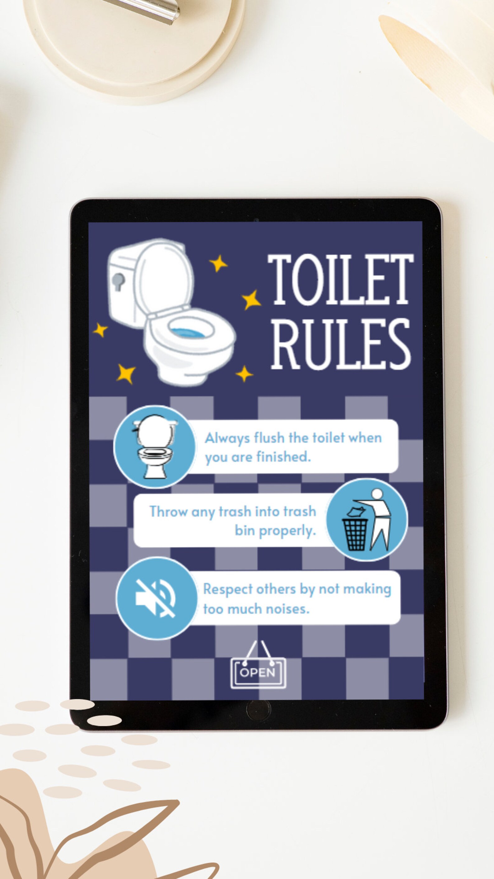 Toilet Rules Digital Poster, A3, in JPG File + Toilet Rules Poster Template Editable on Canva ...