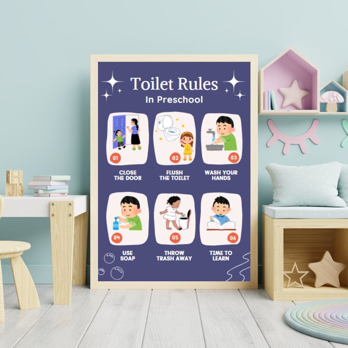 Digital Poster Toilet Rules for Children in Kindergarten, A3, JPG File ...